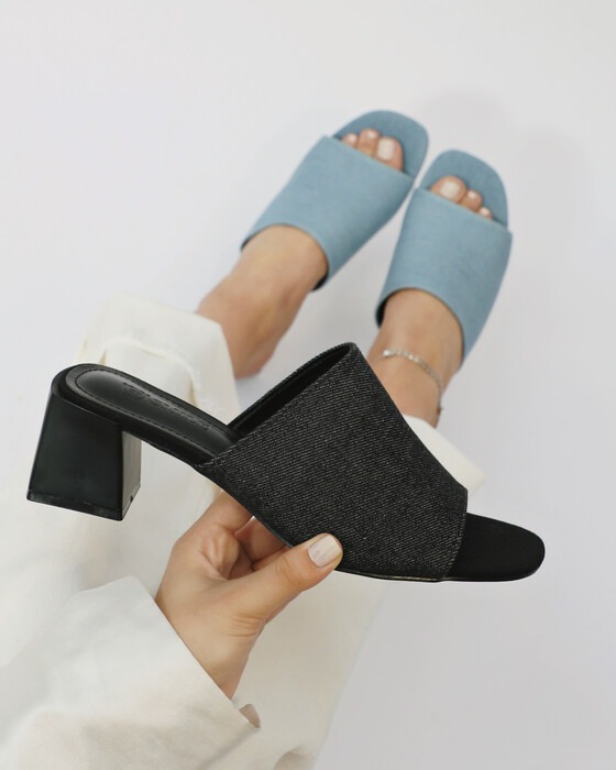 QUALITY FABRIC ONE STRAP WOMEN'S SLIDE SLIPPERS WITH CHUNKY HEELS ...